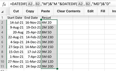 calculate the number of months between two dates in excel