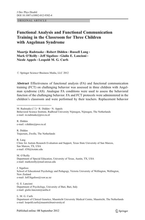 Pdf Functional Analysis And Functional Communication Training In The Classroom For Three