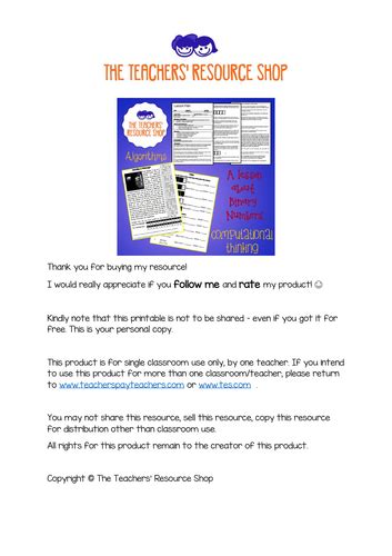 Computational Thinking Algorithm Binary Lesson Plan Activity Handouts