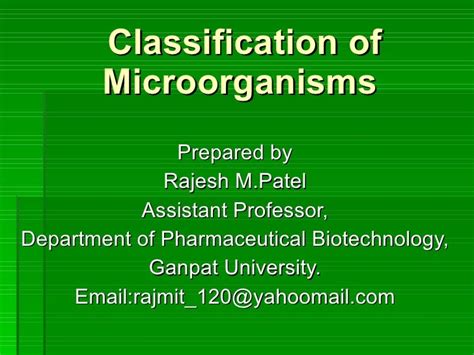 Classification Of Microorganisms Lecture Note By Rm Patel