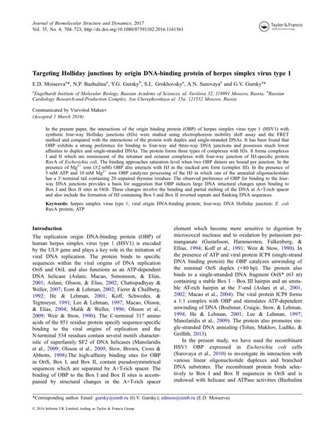 Pdf Targeting Holliday Junctions By Origin Dna Binding Protein Of Herpes Simplex Virus Type 1