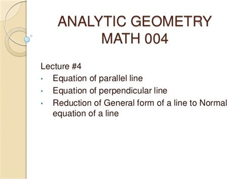 Lecture 4 Analytic Geometry
