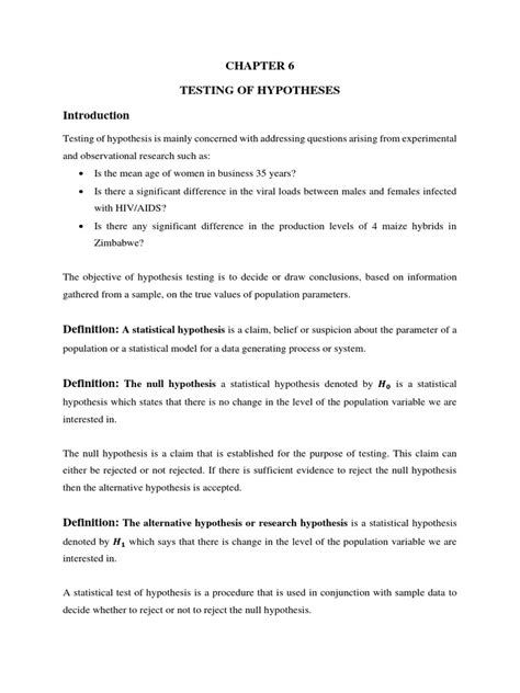 Testing Of Hypotheses Pdf Pdf Statistical Hypothesis Testing Type I And Type Ii Errors