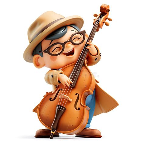 Cartoon Character Is Skillfully Playing Double Bass Double Bassist
