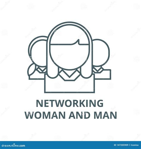 Networking Woman And Man Vector Line Icon Linear Concept Outline Sign Symbol Stock Vector