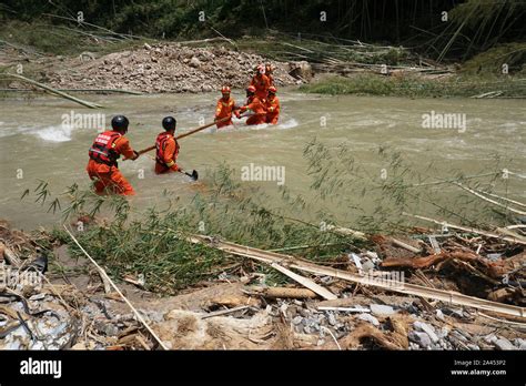 Rescuers Conduct Rescue Operation In Landslide Area Caused By Typhoon Lekima The Ninth Typhoon