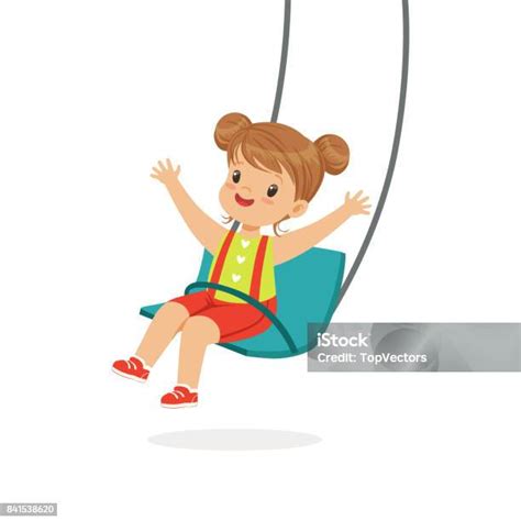 귀여운 소녀 스윙 스윙 아이 놀이터 만화 벡터 일러스트 레이 션에 재미가 공원에 대한 스톡 벡터 아트 및 기타 이미지 공원 교육 귀여운 Istock