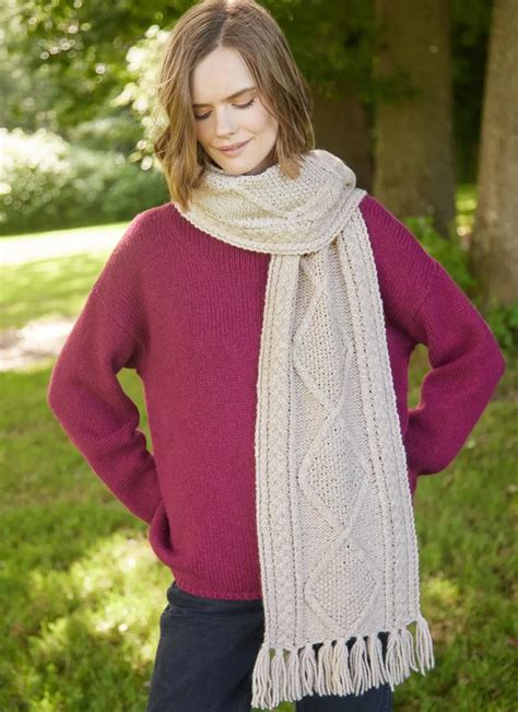 Hand Knit Aran Scarf In Parsnip Blarney