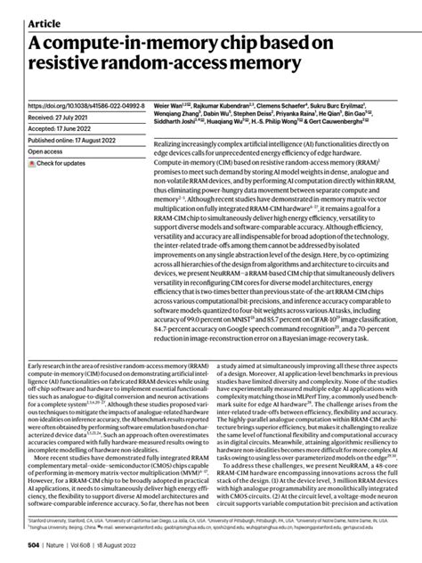 A Compute In Memory Chip Based On Resistive Random Access Memory Pdf