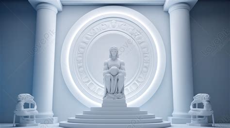 놀라운 3d 렌더링 미래 지향적인 조명 설정의 고전 조각과 흰색 연단 설정 배경 연단 배경 권위 있는 배경 이미지 Hd 설정 연단 권위 있는 배경 사진 무료