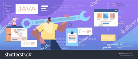 man programmer holding wrench developer optimizes stock vector royalty free 1944916291