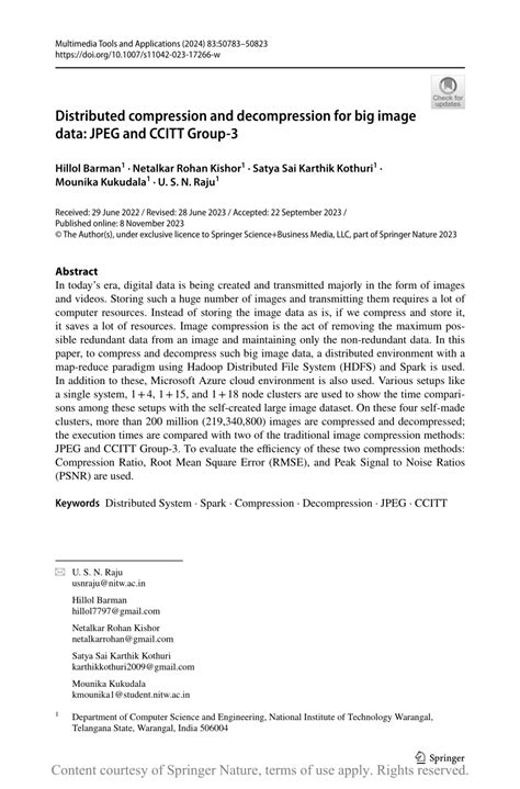 Distributed Compression And Decompression For Big Image Data Jpeg And Ccitt Group 3