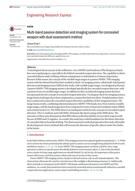 Multi Band Passive Detection And Imaging System For Concealed Weapon With Dual Assessment Method