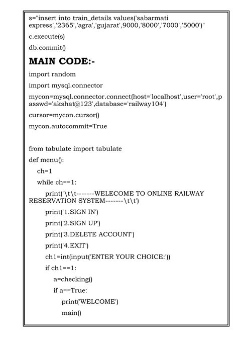 Computer Science Project Of Railway Reservation System Python Programmingpdf