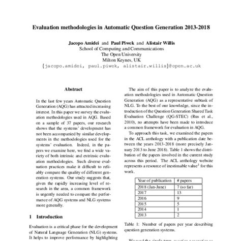 Evaluation Methodologies In Automatic Question Generation 2013 2018