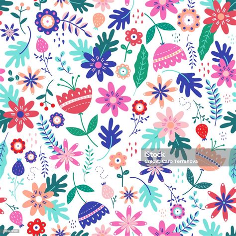 스칸디나비아 민속 스타일에서 완벽 한 화려한 꽃 패턴입니다 0명에 대한 스톡 벡터 아트 및 기타 이미지 0명 귀여운 꽃