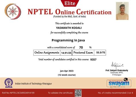 Kodali Yaswanth On Linkedin Nptel Javacourse Programminginjava