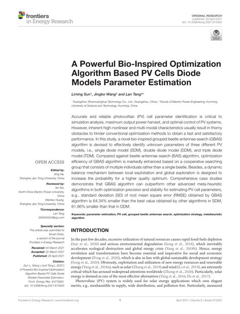 Pdf A Powerful Bio Inspired Optimization Algorithm Based Pv Cells