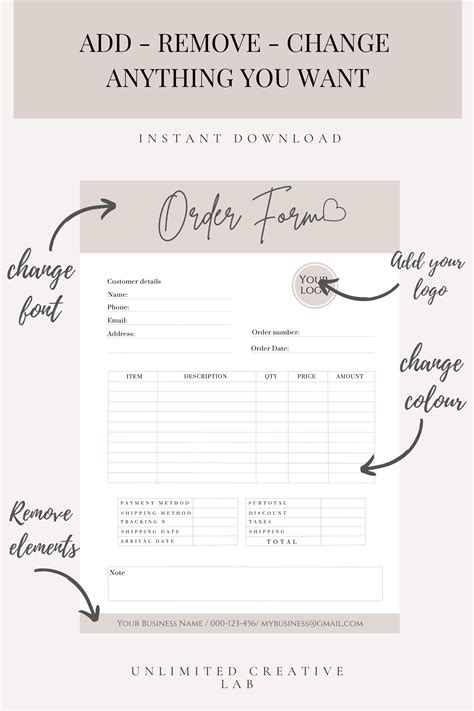 Order Form Template Custom Order Form Editable INSTANT Etsy