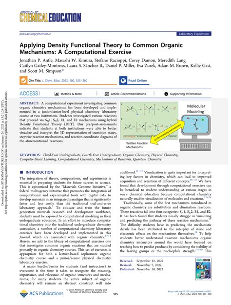PDF Applying Density Functional Theory To Common Organic Mechanisms A Computational Exercise