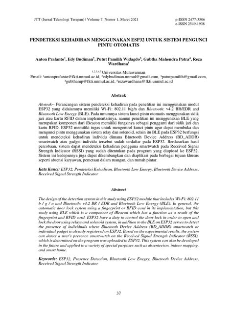 21 Pendeteksi Kehadiran Menggunakan Esp32 Untuk Sistem Pengunci Pintu Otomatis Pdf