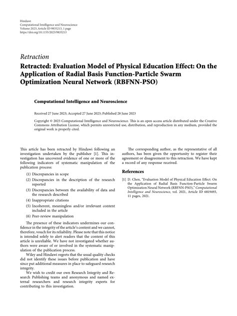Pdf Retracted Evaluation Model Of Physical Education Effect On The Application Of Radial