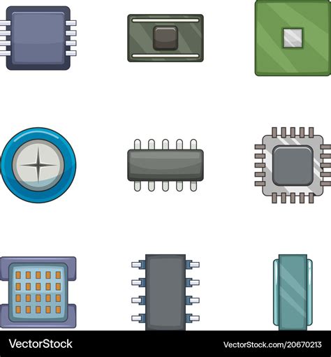 Microchip Icons Set Cartoon Style Royalty Free Vector Image