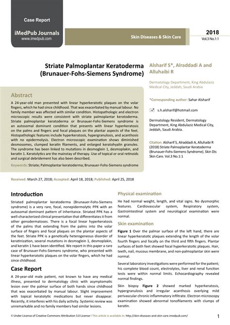 Pdf Striate Palmoplantar Keratoderma Brunauer Fohs Siemens Syndrome