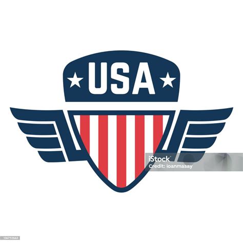 미국 국기와 날개가 있는 엠블럼 템플릿 엠블럼 기호 배지용 디자인 요소 벡터 일러스트레이션 7월에 대한 스톡 벡터 아트 및 기타 이미지 Istock