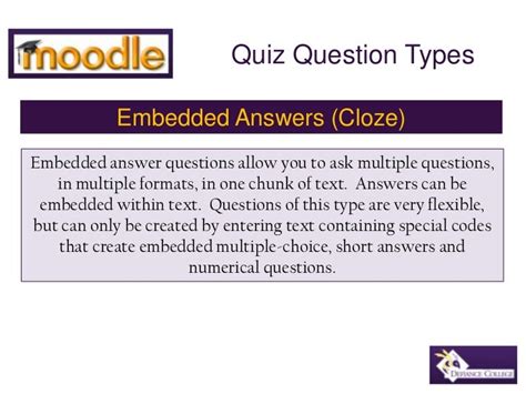 Moodle Embedded Quiz Question