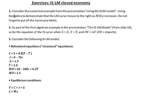 Solved Exercises IS LM Closed Economy Consider The Chegg