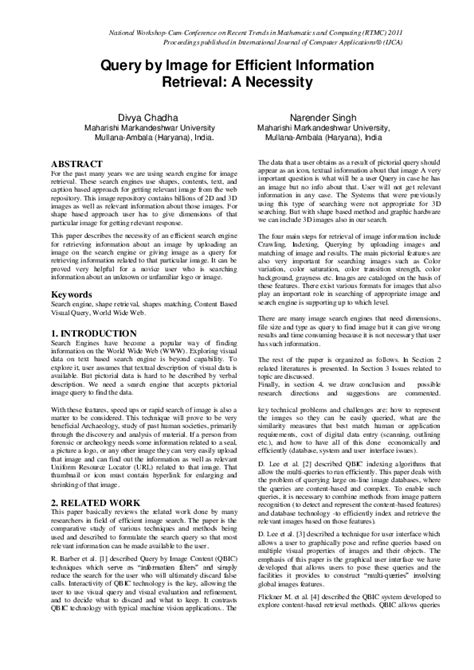 Pdf Query By Image For Efficient Information Retrieval A