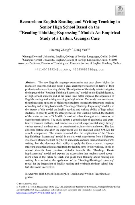 Pdf Research On English Reading And Writing Teaching In Senior High School Based On The