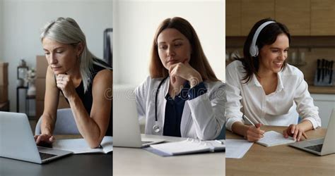 Collage View Workflow Of Three Women Using Modern Wireless