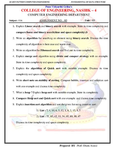 Fds Assignment 3 Notes And Assignments Se 2019 Pattern Computer Engineering Fundamental Of
