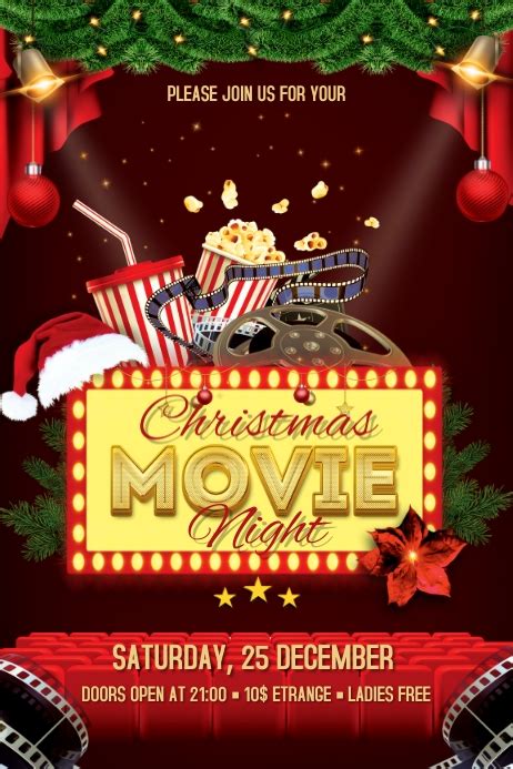 Christmas Movie Night Flyer Template Postermywall