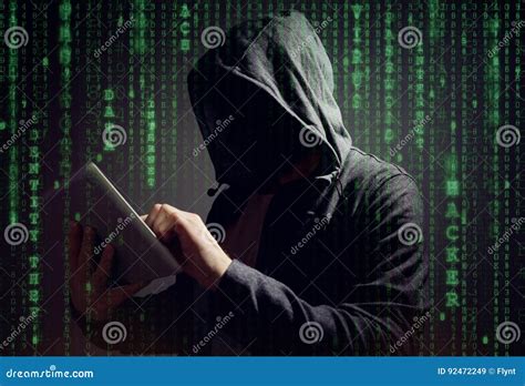 Computer Hacker With Digital Tablet Stock Image Image Of Holding Activity
