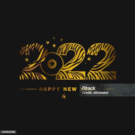 새해 카드 2022 황금 빛나는 벡터 로고 호랑이 줄무늬와 별 2022 새해 복 많은 새해 0명에 대한 스톡 벡터 아트 및 기타 이미지 Istock