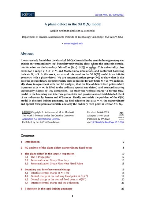 Pdf A Plane Defect In The 3d O N Model