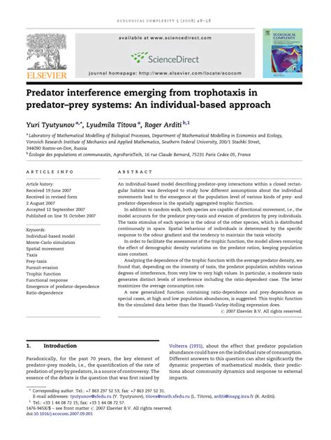 Pdf Predator Interference Emerging From Trophotaxis In Predatorprey Systems An Individual