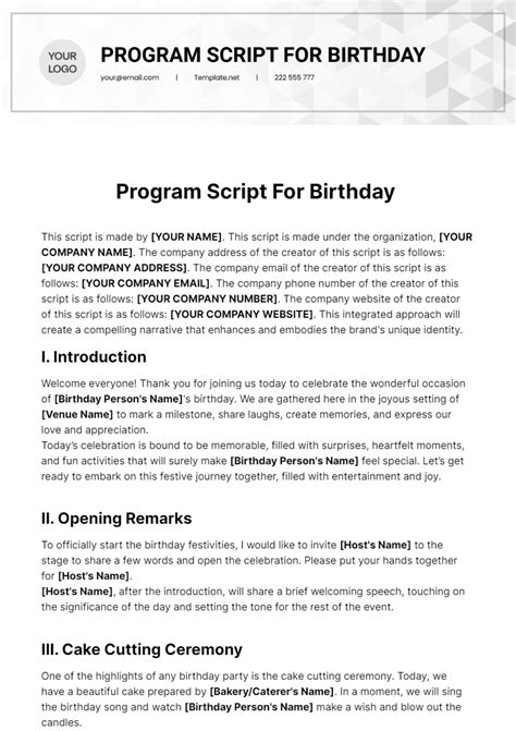 Free Program Script For Birthday Template To Edit Online