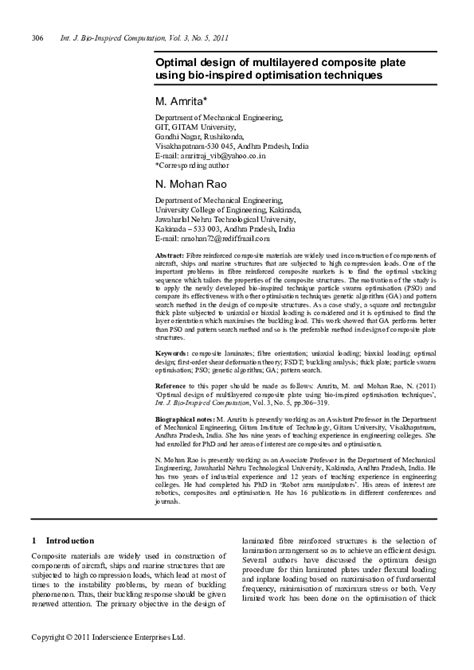 Pdf Optimal Design Of Multilayered Composite Plate Using Bio Inspired Optimisation Techniques