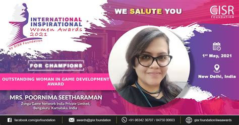 Gisr Foundation On Linkedin Congratulations Dear Mrs Poornima Seetharaman Director Of