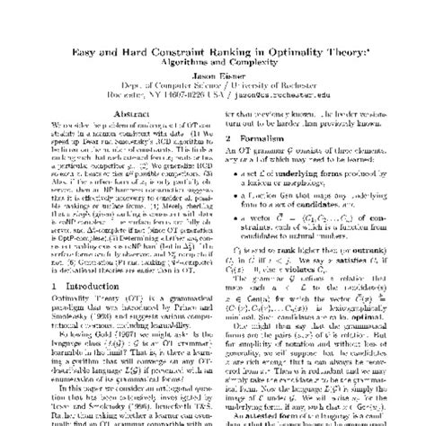 Easy And Hard Constraint Ranking In Ot Algorithms And Complexity Acl