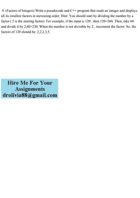 4 Factors Of Integers Write A Pseudocode And C Program That Re Pdf