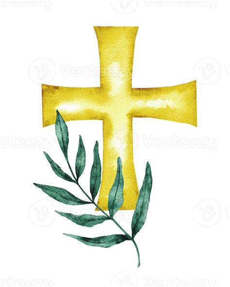 Acuarela Ilustración Con Dorado Cruzar Y Palma Hoja Mano Dibujado