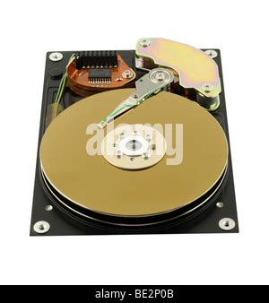 Computer Hard Drive Opened Writing Reading Head And Hard Disk Binary Code Numbers Are