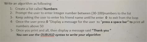 Solved Write An Algorithm As Following 1 Create A List