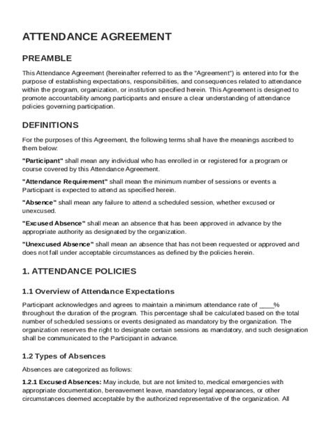 Printable Attendance Contract Template