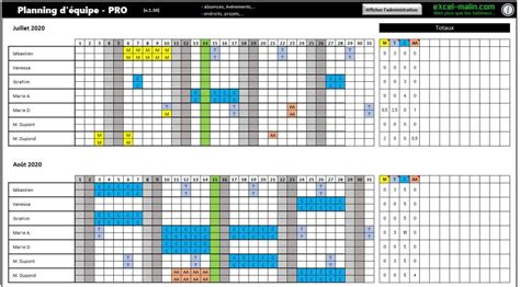 Planning Déquipe Excel Personnalisable Congés Projets